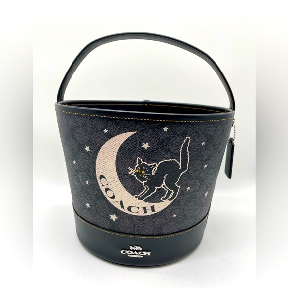 Coach | Bags | Coach Black Cat Bucket Bag In Signature Canvas With ...